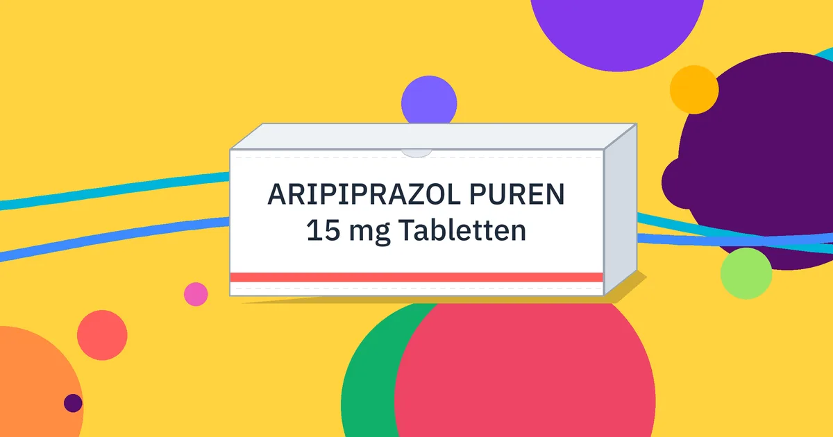 Symbolbild: Packung mit der Aufschrift ARIPIPRAZOL PUREN 15 mg Tabletten (PZN 10319091) – Verfügbarkeit und Bezug in Apotheken in Frankfurt am Main
