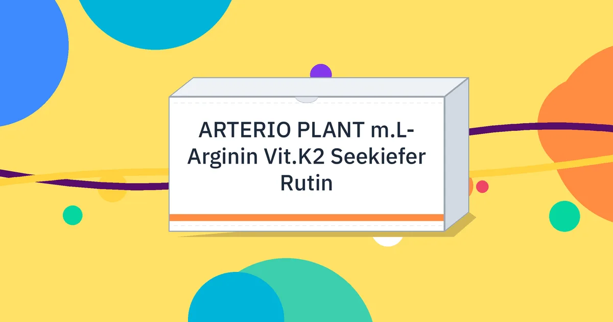 Symbolbild: Packung mit der Aufschrift ARTERIO PLANT m.L-Arginin Vit.K2 Seekiefer Rutin (PZN 13420175) – Verfügbarkeit und Bezug in Apotheken in Frankfurt am Main
