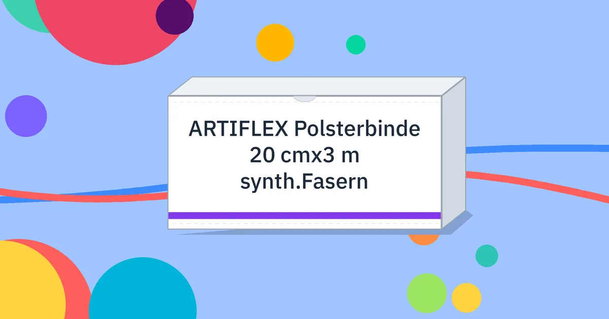 Symbolbild: Packung mit der Aufschrift ARTIFLEX Polsterbinde 20 cmx3 m synth.Fasern (PZN 19814716) – Verfügbarkeit und Bezug in Apotheken in Frankfurt am Main