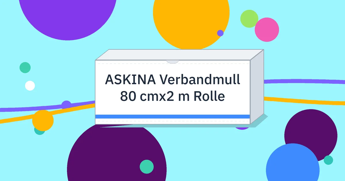 Symbolbild: Packung mit der Aufschrift ASKINA Verbandmull 80 cmx2 m Rolle (PZN 12736545) – Verfügbarkeit und Bezug in Apotheken in Frankfurt am Main