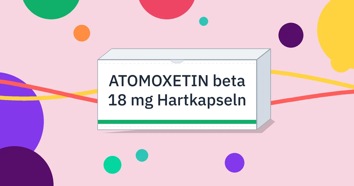 Symbolbild: Packung mit der Aufschrift ATOMOXETIN beta 18 mg Hartkapseln (PZN 14244065) – Verfügbarkeit und Bezug in Apotheken in Frankfurt am Main