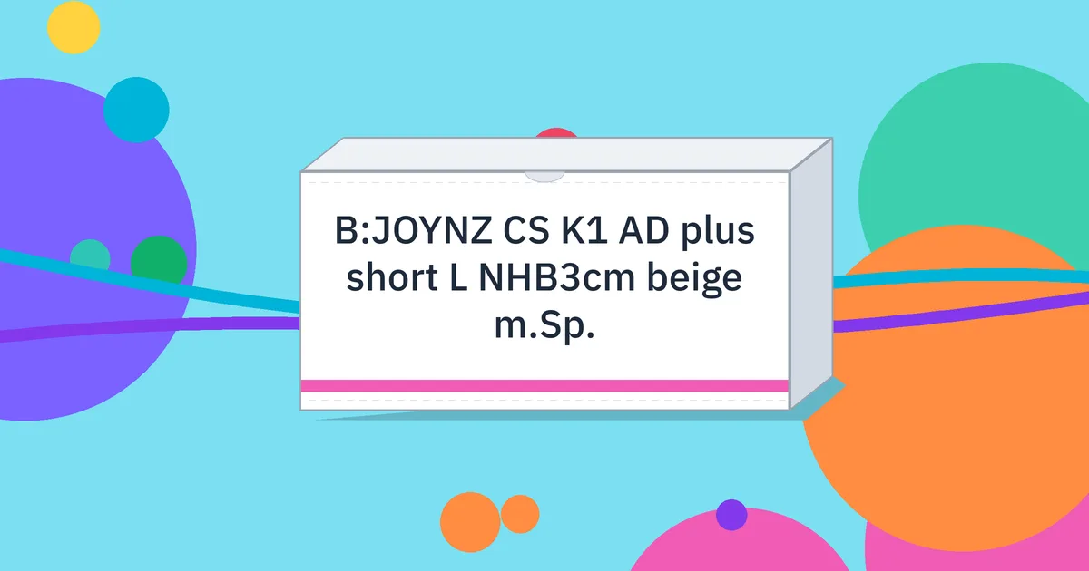 Symbolbild: Packung mit der Aufschrift B:JOYNZ CS K1 AD plus short L NHB3cm beige m.Sp. (PZN 20529174) – Verfügbarkeit und Bezug in Apotheken in Frankfurt am Main