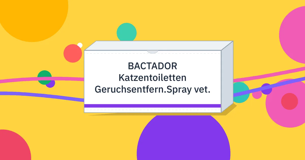 Symbolbild: Packung mit der Aufschrift BACTADOR Katzentoiletten Geruchsentfern.Spray vet. (PZN 19196796) – Verfügbarkeit und Bezug in Apotheken in Frankfurt am Main