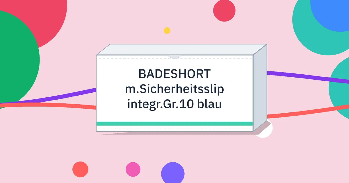 Symbolbild: Packung mit der Aufschrift BADESHORT m.Sicherheitsslip integr.Gr.10 blau (PZN 15263917) – Verfügbarkeit und Bezug in Apotheken in Frankfurt am Main