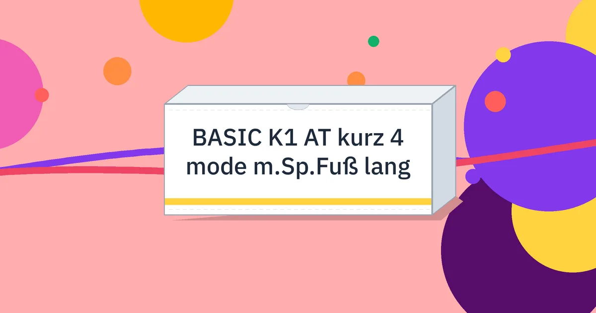 Symbolbild: Packung mit der Aufschrift BASIC K1 AT kurz 4 mode m.Sp.Fuß lang (PZN 20262943) – Verfügbarkeit und Bezug in Apotheken in Frankfurt am Main