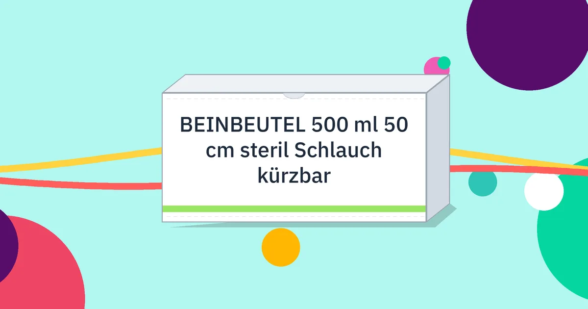 Symbolbild: Packung mit der Aufschrift BEINBEUTEL 500 ml 50 cm steril Schlauch kürzbar (PZN 03061261) – Verfügbarkeit und Bezug in Apotheken in Frankfurt am Main