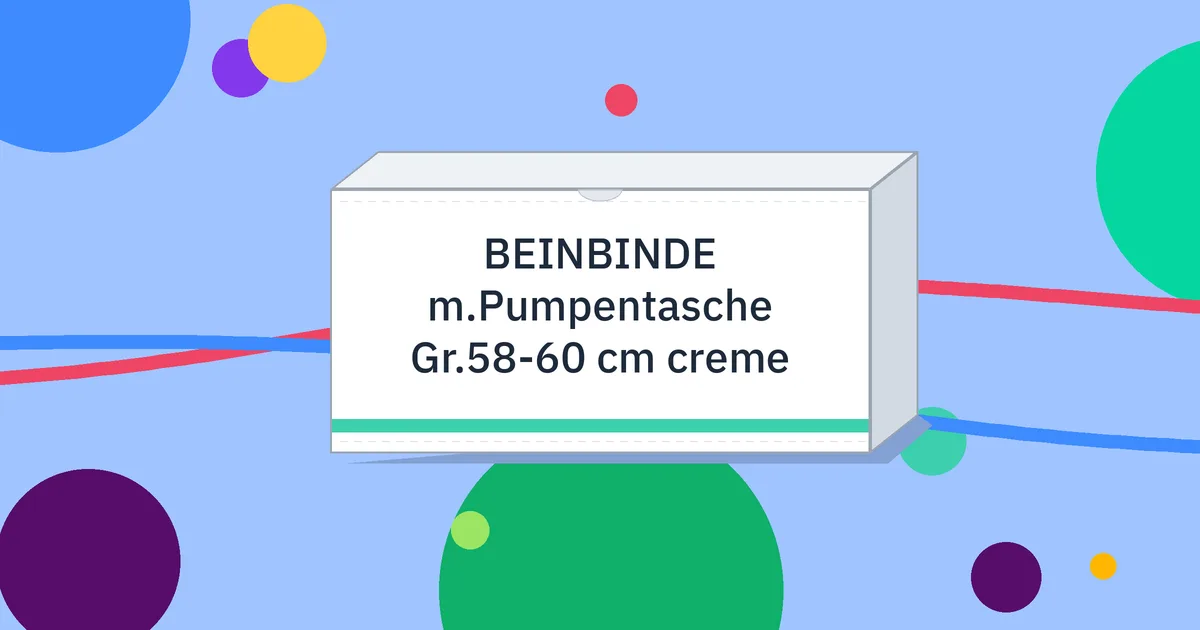 Symbolbild: Packung mit der Aufschrift BEINBINDE m.Pumpentasche Gr.58-60 cm creme (PZN 12461166) – Verfügbarkeit und Bezug in Apotheken in Frankfurt am Main