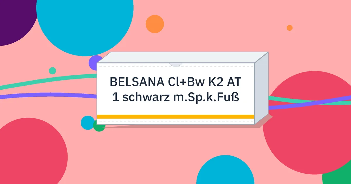 Symbolbild: Packung mit der Aufschrift BELSANA Cl+Bw K2 AT 1 schwarz m.Sp.k.Fuß (PZN 12248946) – Verfügbarkeit und Bezug in Apotheken in Frankfurt am Main