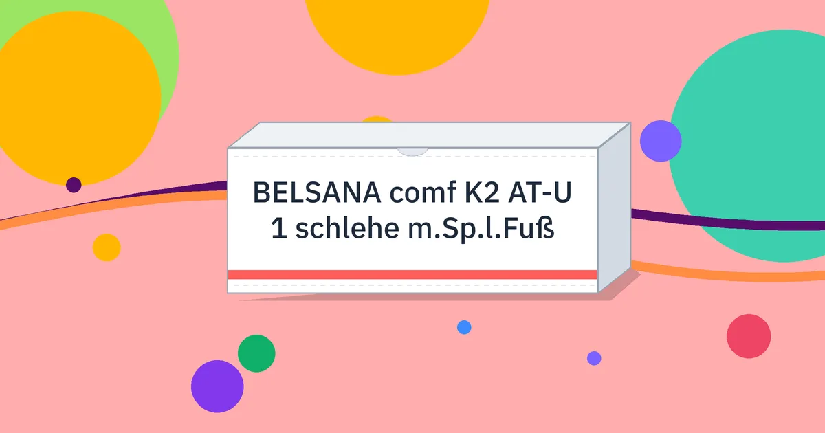 Symbolbild: Packung mit der Aufschrift BELSANA comf K2 AT-U 1 schlehe m.Sp.l.Fuß (PZN 12332322) – Verfügbarkeit und Bezug in Apotheken in Frankfurt am Main