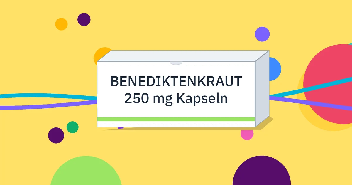 Symbolbild: Packung mit der Aufschrift BENEDIKTENKRAUT 250 mg Kapseln (PZN 18216522) – Verfügbarkeit und Bezug in Apotheken in Frankfurt am Main