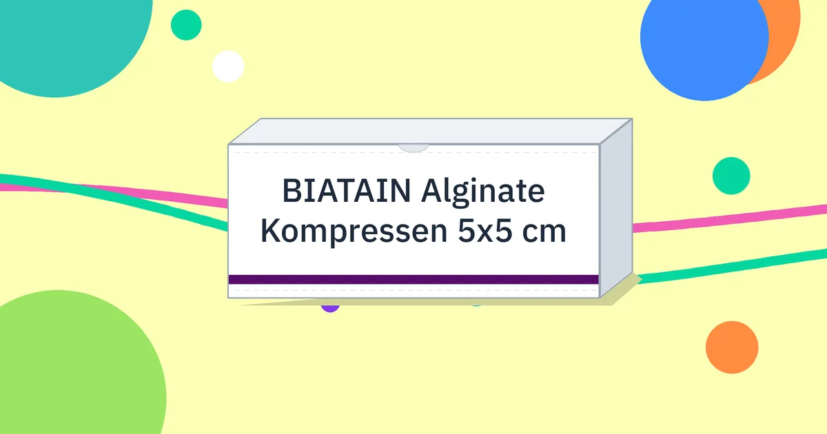 Symbolbild: Packung mit der Aufschrift BIATAIN Alginate Kompressen 5x5 cm (PZN 15226922) – Verfügbarkeit und Bezug in Apotheken in Frankfurt am Main