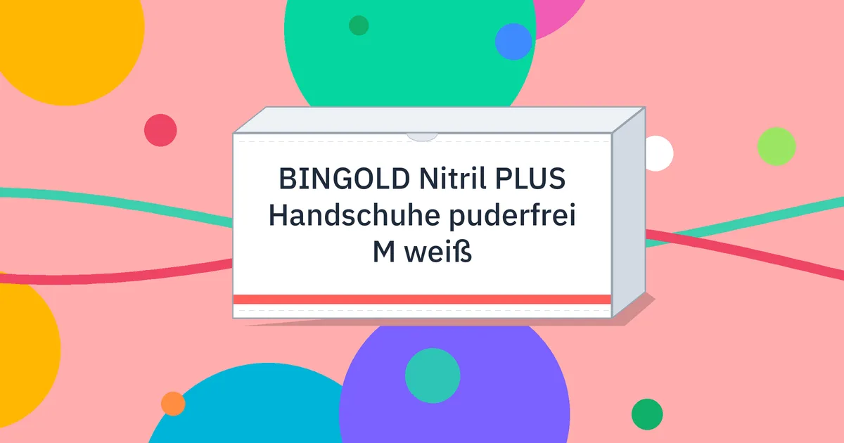 Symbolbild: Packung mit der Aufschrift BINGOLD Nitril PLUS Handschuhe puderfrei M weiß (PZN 13542168) – Verfügbarkeit und Bezug in Apotheken in Frankfurt am Main