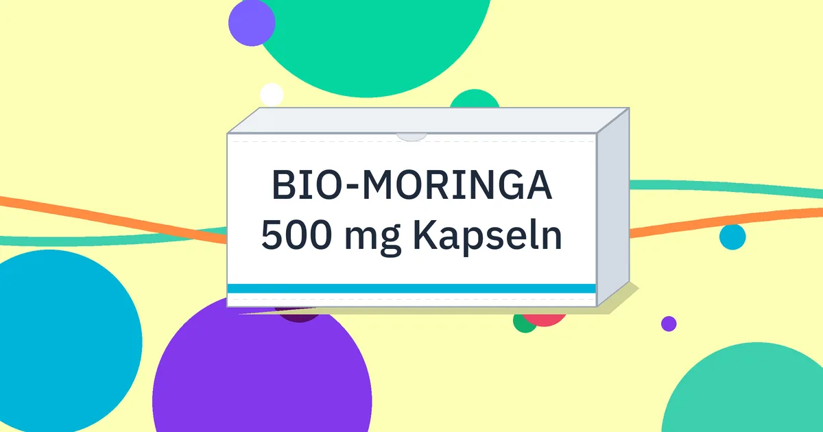 Symbolbild: Packung mit der Aufschrift BIO-MORINGA 500 mg Kapseln (PZN 19479790) – Verfügbarkeit und Bezug in Apotheken in Frankfurt am Main