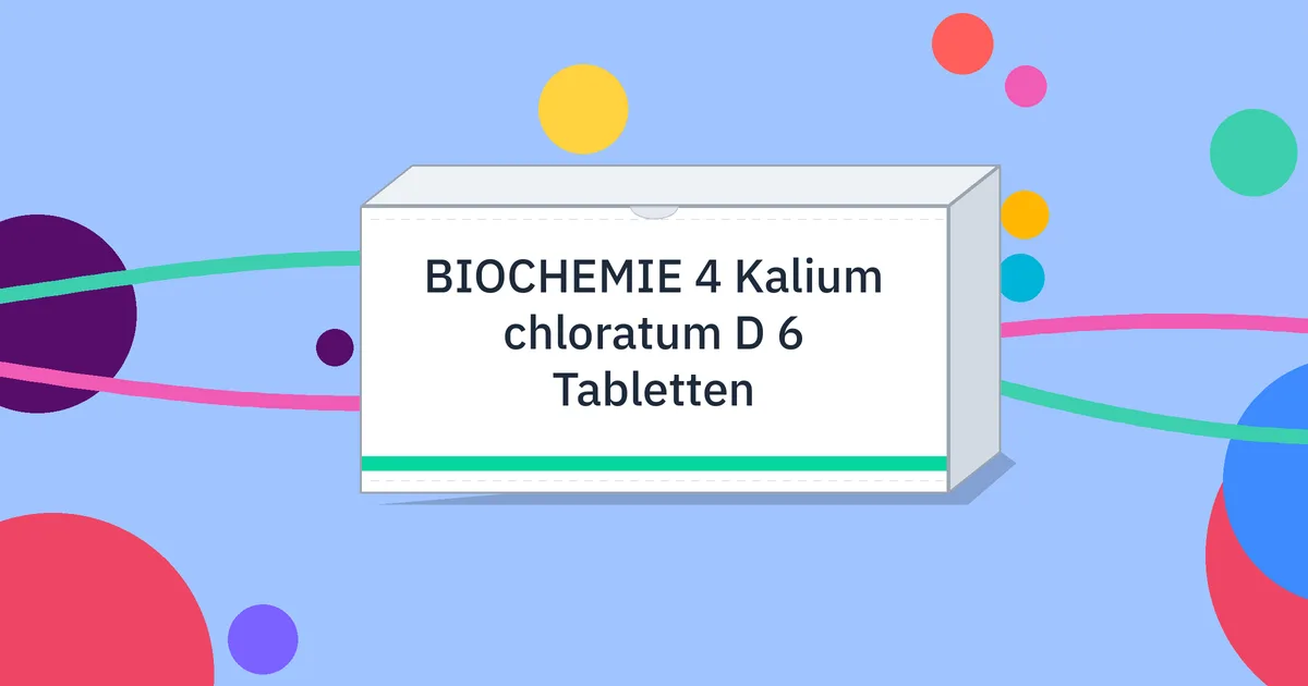 Symbolbild: Packung mit der Aufschrift BIOCHEMIE 4 Kalium chloratum D 6 Tabletten (PZN 04325058) – Verfügbarkeit und Bezug in Apotheken in Frankfurt am Main