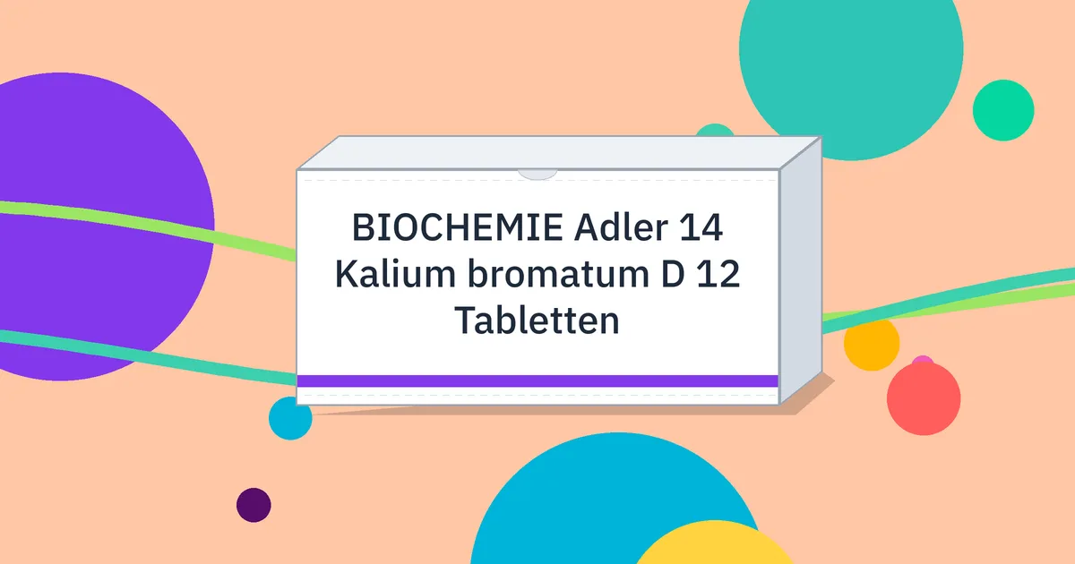 Symbolbild: Packung mit der Aufschrift BIOCHEMIE Adler 14 Kalium bromatum D 12 Tabletten (PZN 02730091) – Verfügbarkeit und Bezug in Apotheken in Frankfurt am Main