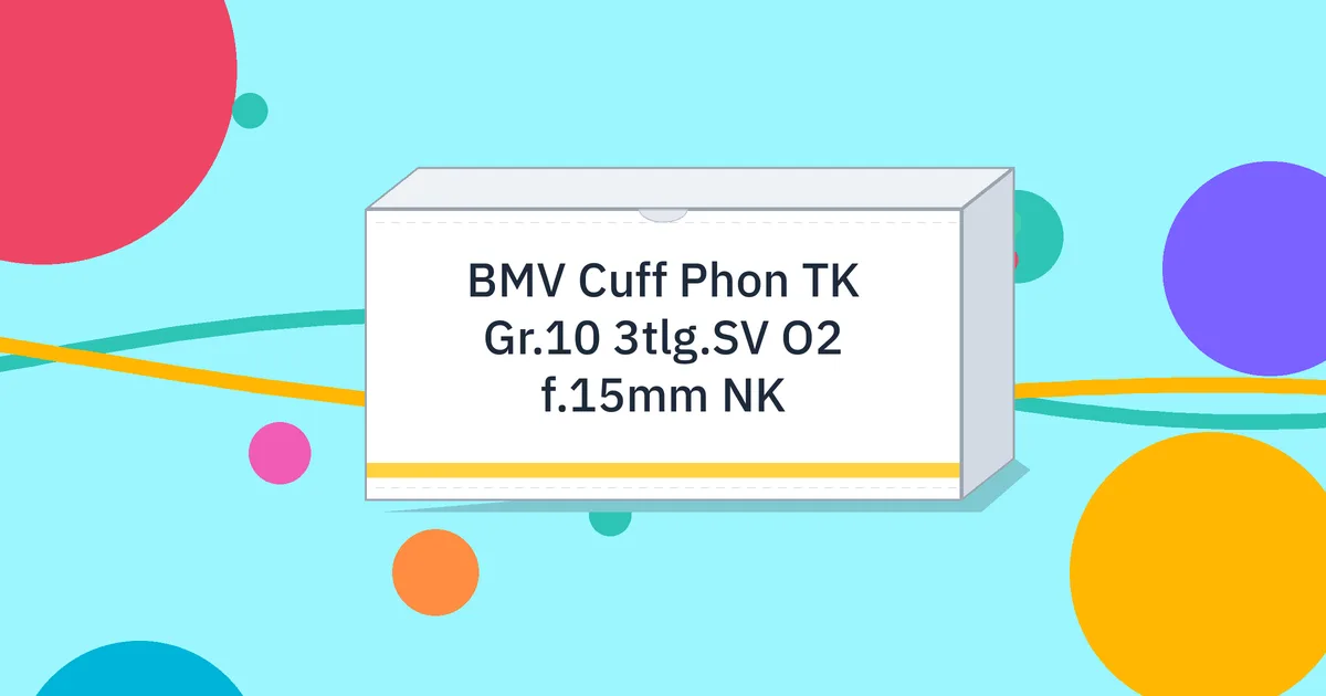 Symbolbild: Packung mit der Aufschrift BMV Cuff Phon TK Gr.10 3tlg.SV O2 f.15mm NK (PZN 18383906) – Verfügbarkeit und Bezug in Apotheken in Frankfurt am Main