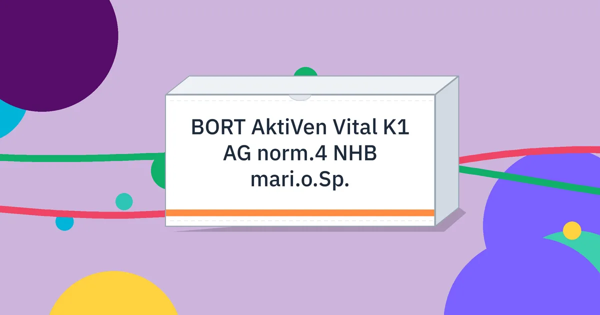 Symbolbild: Packung mit der Aufschrift BORT AktiVen Vital K1 AG norm.4 NHB mari.o.Sp. (PZN 13732093) – Verfügbarkeit und Bezug in Apotheken in Frankfurt am Main