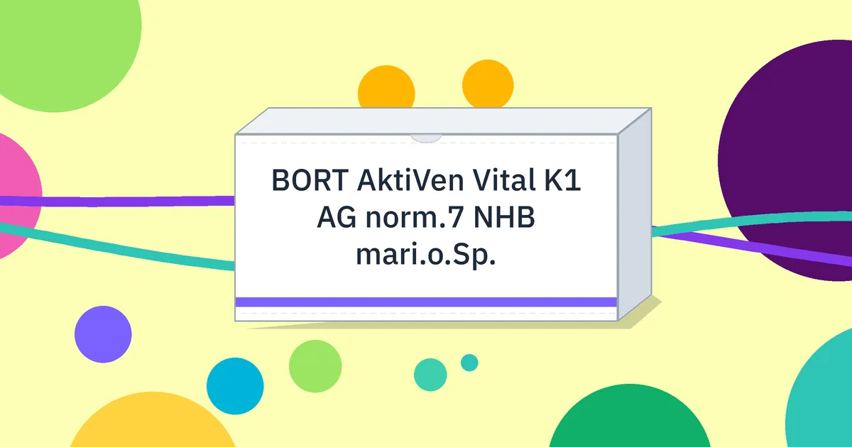 Symbolbild: Packung mit der Aufschrift BORT AktiVen Vital K1 AG norm.7 NHB mari.o.Sp. (PZN 13732124) – Verfügbarkeit und Bezug in Apotheken in Frankfurt am Main