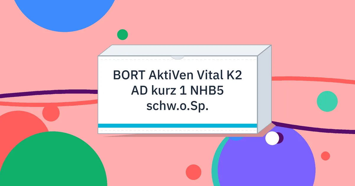 Symbolbild: Packung mit der Aufschrift BORT AktiVen Vital K2 AD kurz 1 NHB5 schw.o.Sp. (PZN 17493165) – Verfügbarkeit und Bezug in Apotheken in Frankfurt am Main