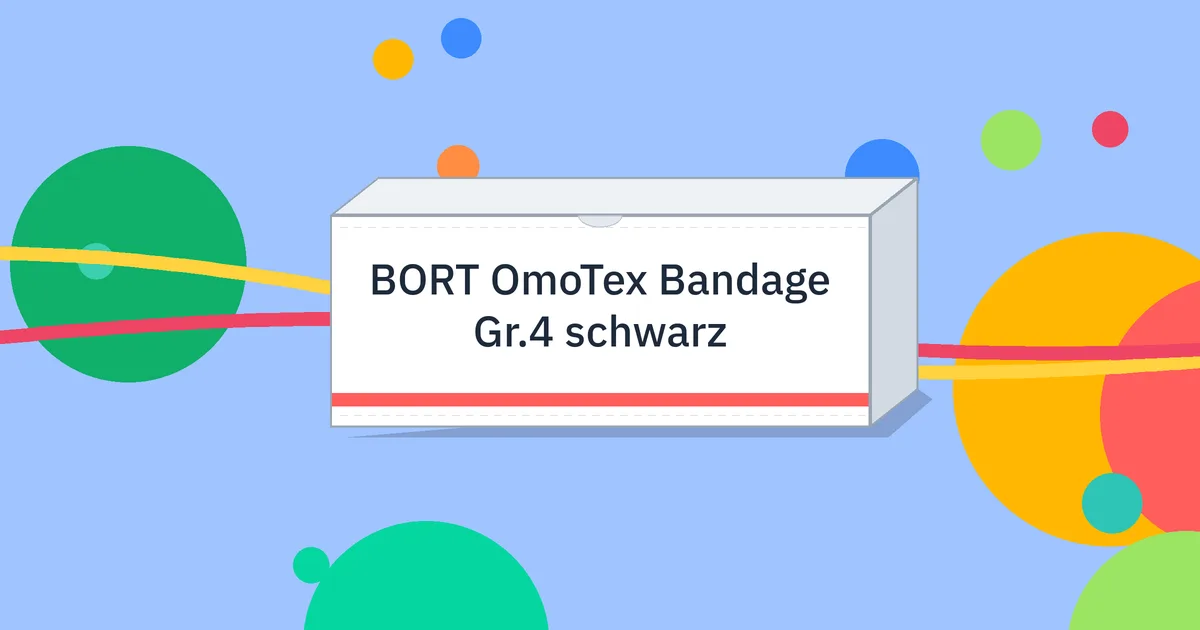 Symbolbild: Packung mit der Aufschrift BORT OmoTex Bandage Gr.4 schwarz (PZN 07669120) – Verfügbarkeit und Bezug in Apotheken in Frankfurt am Main
