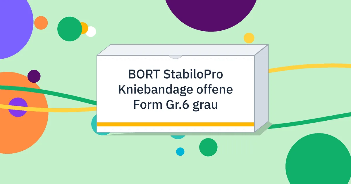 Symbolbild: Packung mit der Aufschrift BORT StabiloPro Kniebandage offene Form Gr.6 grau (PZN 15256946) – Verfügbarkeit und Bezug in Apotheken in Frankfurt am Main