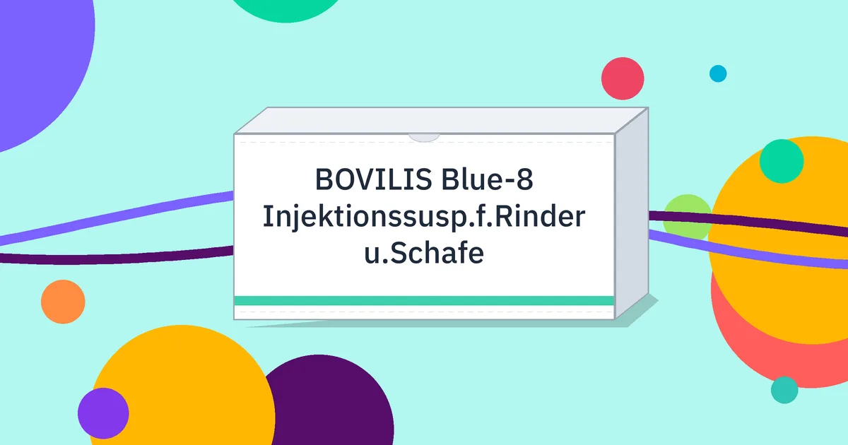 Symbolbild: Packung mit der Aufschrift BOVILIS Blue-8 Injektionssusp.f.Rinder u.Schafe (PZN 15586572) – Verfügbarkeit und Bezug in Apotheken in Frankfurt am Main
