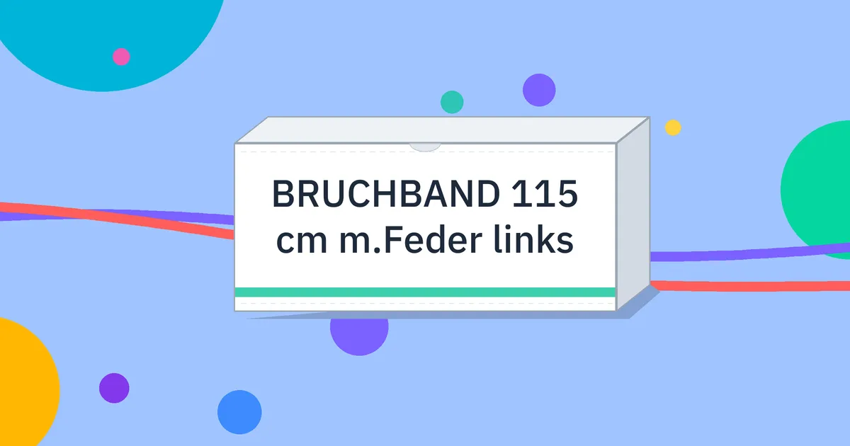 Symbolbild: Packung mit der Aufschrift BRUCHBAND 115 cm m.Feder links (PZN 01725343) – Verfügbarkeit und Bezug in Apotheken in Frankfurt am Main