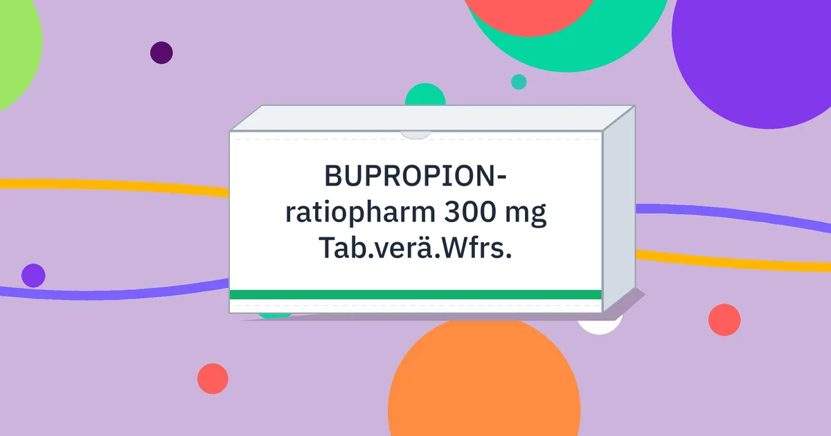 Symbolbild: Packung mit der Aufschrift BUPROPION-ratiopharm 300 mg Tab.verä.Wfrs. (PZN 19635238) – Verfügbarkeit und Bezug in Apotheken in Frankfurt am Main