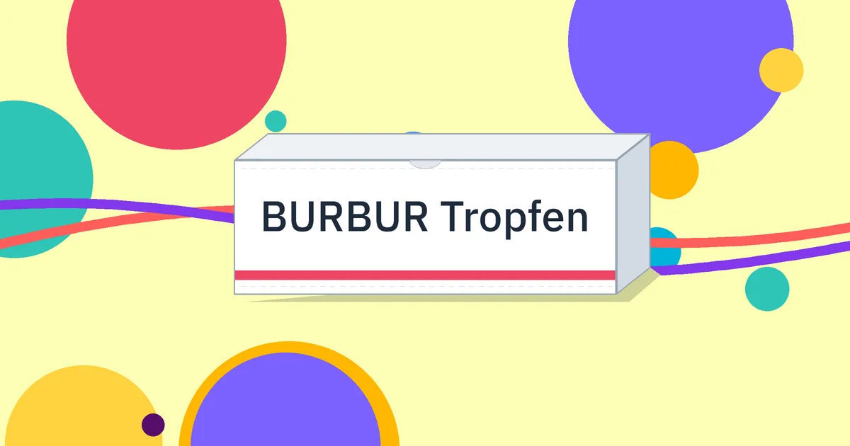 Symbolbild: Packung mit der Aufschrift BURBUR Tropfen (PZN 16396626) – Verfügbarkeit und Bezug in Apotheken in Frankfurt am Main