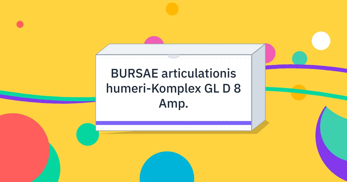 Symbolbild: Packung mit der Aufschrift BURSAE articulationis humeri-Komplex GL D 8 Amp. (PZN 04616198) – Verfügbarkeit und Bezug in Apotheken in Frankfurt am Main