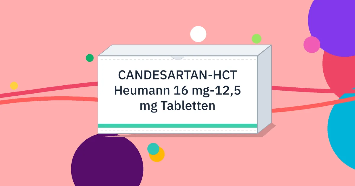 Symbolbild: Packung mit der Aufschrift CANDESARTAN-HCT Heumann 16 mg-12,5 mg Tabletten (PZN 09424606) – Verfügbarkeit und Bezug in Apotheken in Frankfurt am Main