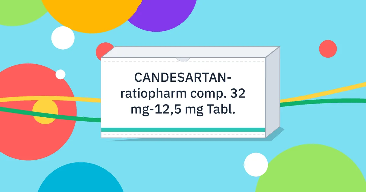 Symbolbild: Packung mit der Aufschrift CANDESARTAN-ratiopharm comp. 32 mg-12,5 mg Tabl. (PZN 09068241) – Verfügbarkeit und Bezug in Apotheken in Frankfurt am Main