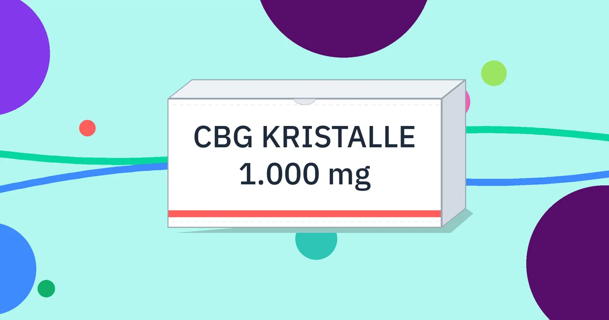 Symbolbild: Packung mit der Aufschrift CBG KRISTALLE 1.000 mg (PZN 15584225) – Verfügbarkeit und Bezug in Apotheken in Frankfurt am Main