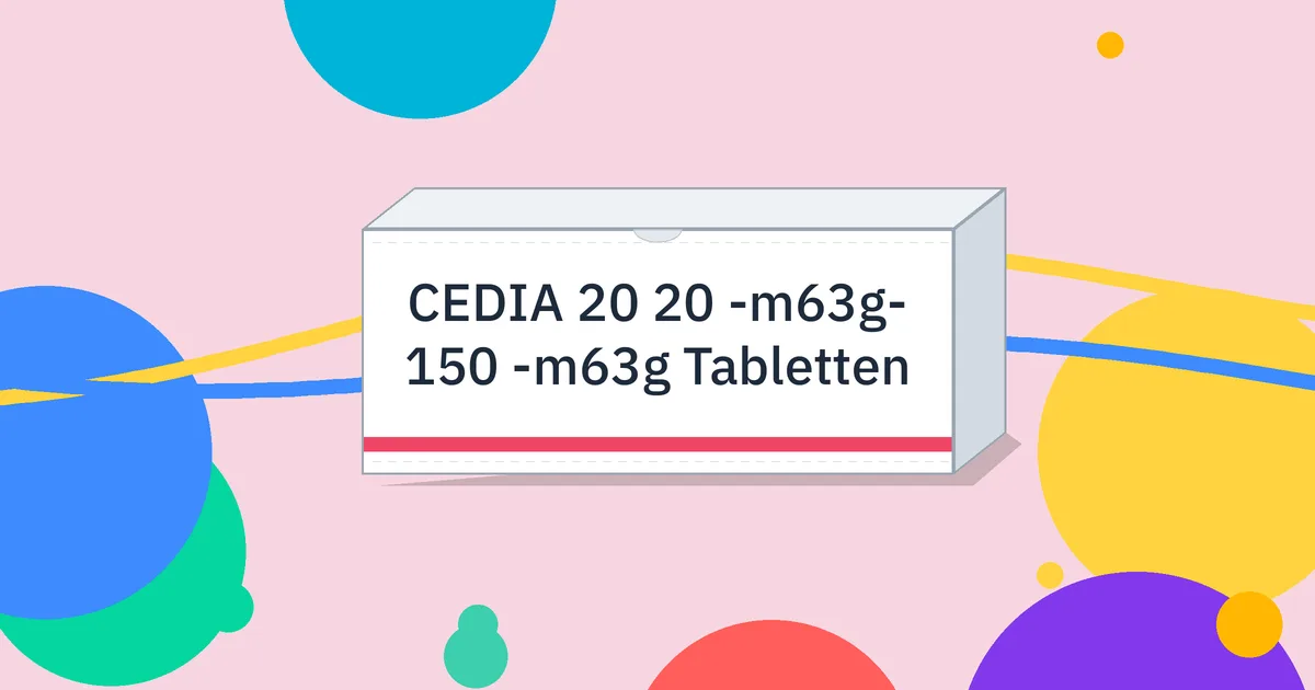 Symbolbild: Packung mit der Aufschrift CEDIA 20 20 -m63g-150 -m63g Tabletten (PZN 09235437) – Verfügbarkeit und Bezug in Apotheken in Frankfurt am Main