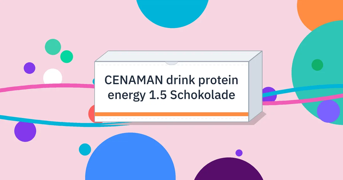 Symbolbild: Packung mit der Aufschrift CENAMAN drink protein energy 1.5 Schokolade (PZN 13711116) – Verfügbarkeit und Bezug in Apotheken in Frankfurt am Main