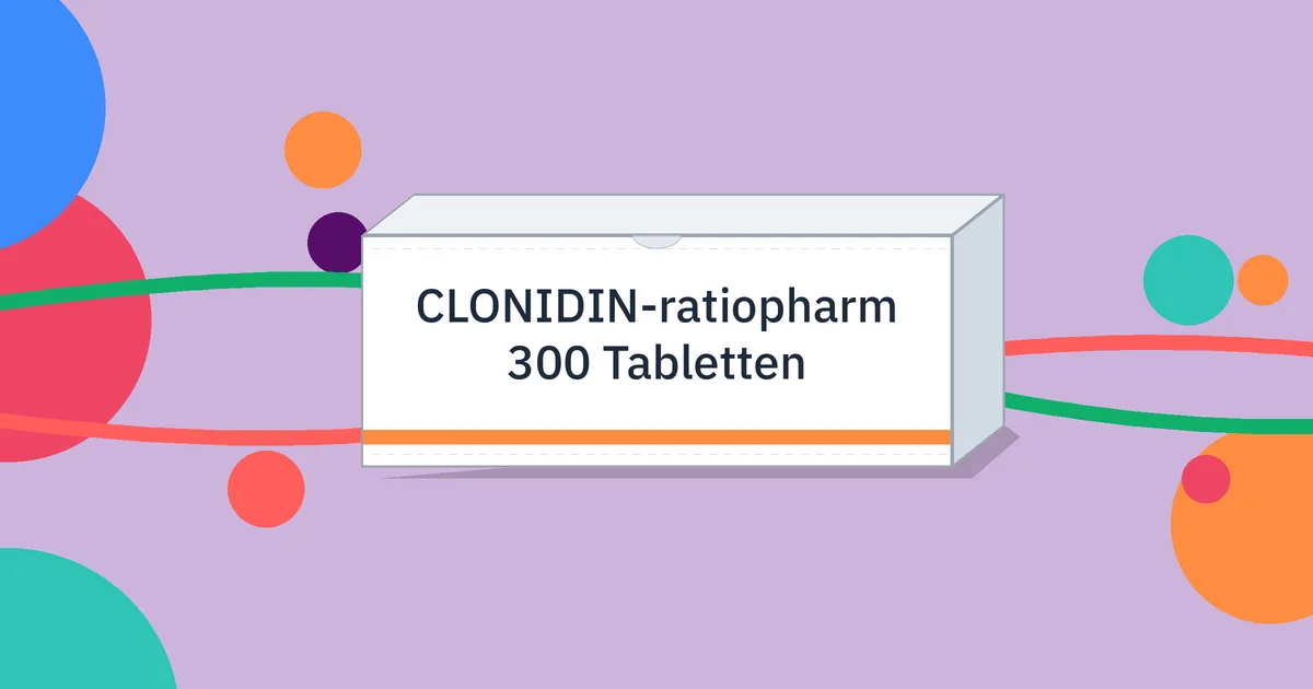 Symbolbild: Packung mit der Aufschrift CLONIDIN-ratiopharm 300 Tabletten (PZN 09722775) – Verfügbarkeit und Bezug in Apotheken in Frankfurt am Main