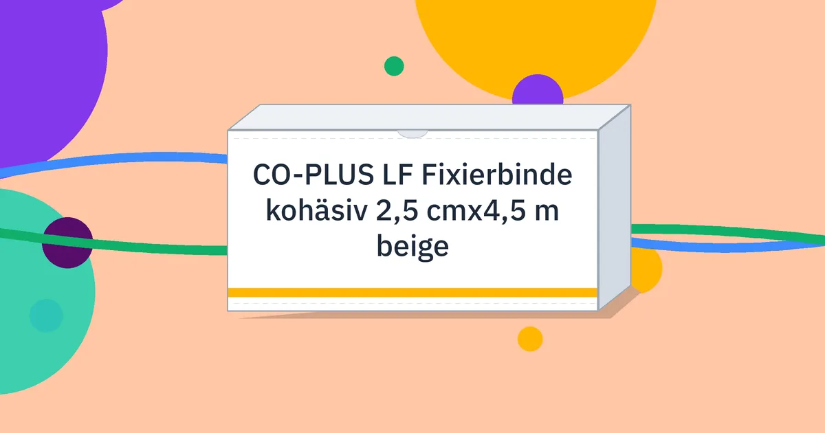 Symbolbild: Packung mit der Aufschrift CO-PLUS LF Fixierbinde kohäsiv 2,5 cmx4,5 m beige (PZN 19177669) – Verfügbarkeit und Bezug in Apotheken in Frankfurt am Main