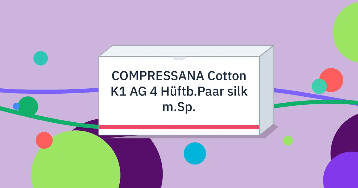 Symbolbild: Packung mit der Aufschrift COMPRESSANA Cotton K1 AG 4 Hüftb.Paar silk m.Sp. (PZN 12980647) – Verfügbarkeit und Bezug in Apotheken in Frankfurt am Main