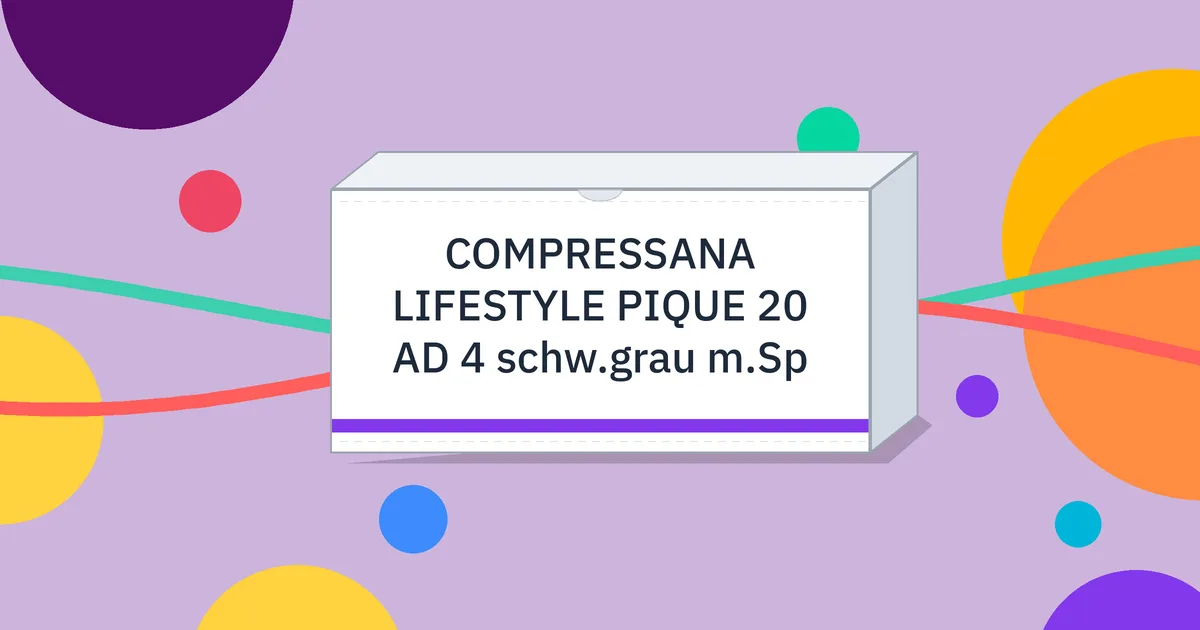 Symbolbild: Packung mit der Aufschrift COMPRESSANA LIFESTYLE PIQUE 20 AD 4 schw.grau m.Sp (PZN 19476863) – Verfügbarkeit und Bezug in Apotheken in Frankfurt am Main