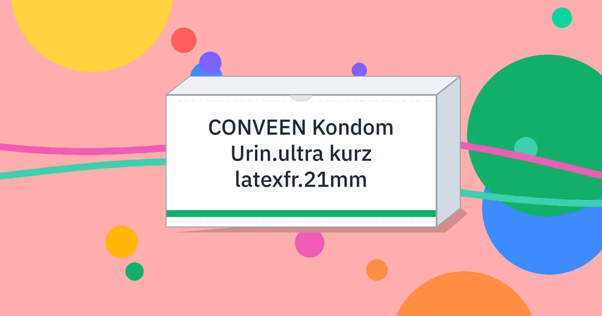 Symbolbild: Packung mit der Aufschrift CONVEEN Kondom Urin.ultra kurz latexfr.21mm (PZN 01247240) – Verfügbarkeit und Bezug in Apotheken in Frankfurt am Main