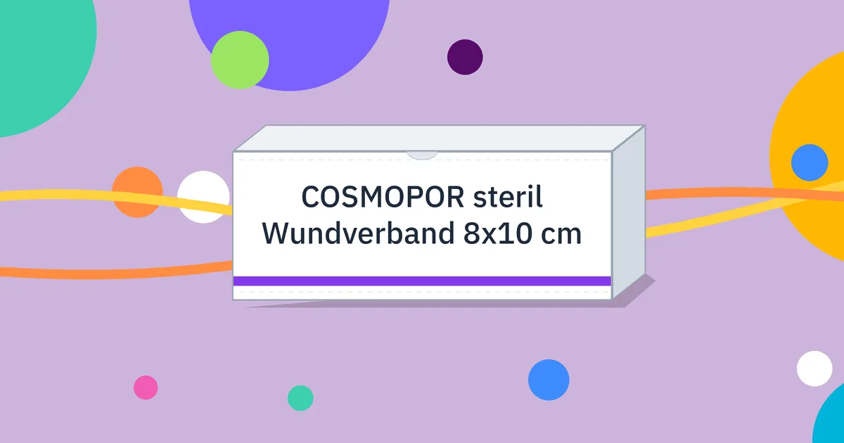Symbolbild: Packung mit der Aufschrift COSMOPOR steril Wundverband 8x10 cm (PZN 07110306) – Verfügbarkeit und Bezug in Apotheken in Frankfurt am Main