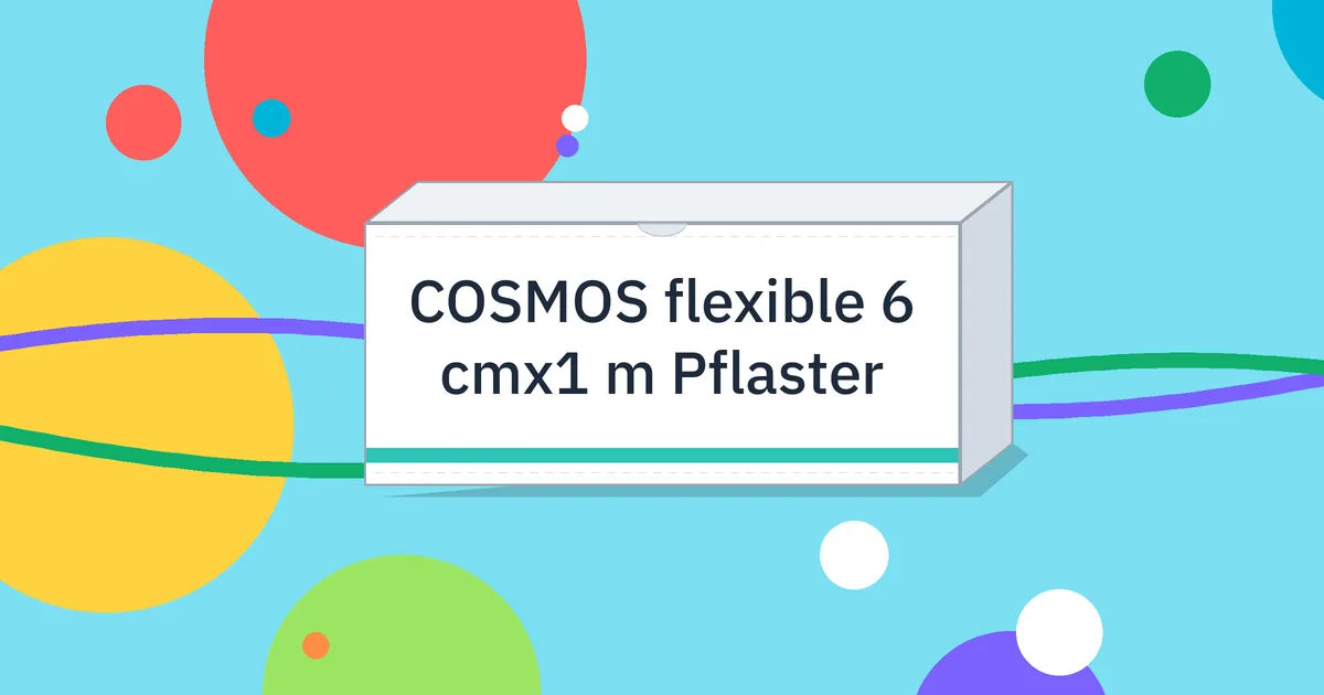 Symbolbild: Packung mit der Aufschrift COSMOS flexible 6 cmx1 m Pflaster (PZN 16823152) – Verfügbarkeit und Bezug in Apotheken in Frankfurt am Main
