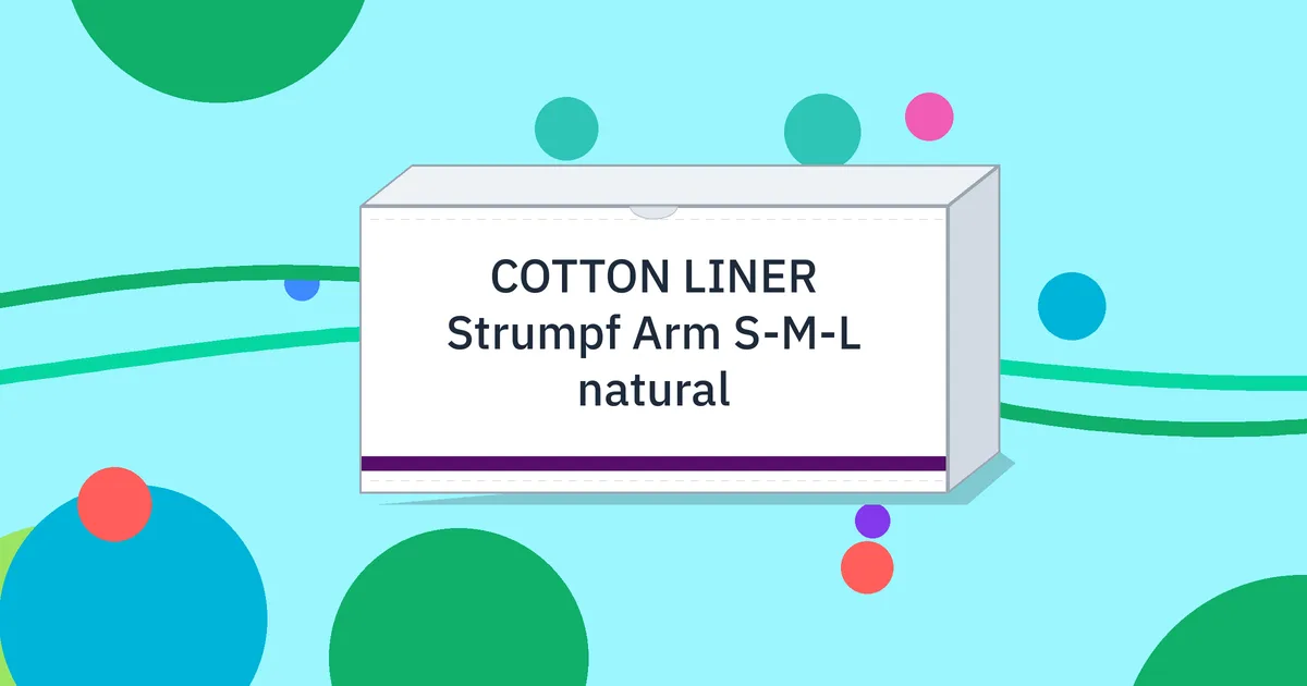 Symbolbild: Packung mit der Aufschrift COTTON LINER Strumpf Arm S-M-L natural (PZN 19534483) – Verfügbarkeit und Bezug in Apotheken in Frankfurt am Main
