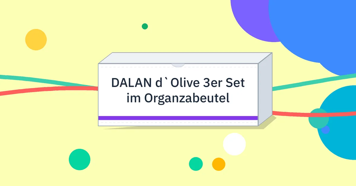 Symbolbild: Packung mit der Aufschrift DALAN d`Olive 3er Set im Organzabeutel (PZN 10097845) – Verfügbarkeit und Bezug in Apotheken in Frankfurt am Main