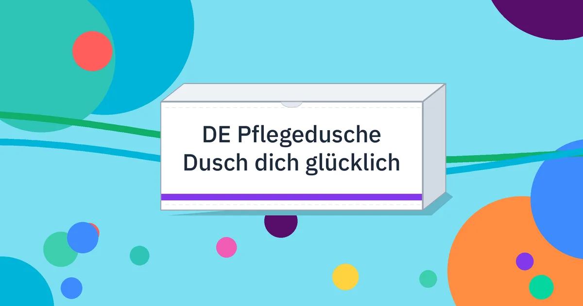 Symbolbild: Packung mit der Aufschrift DE Pflegedusche Dusch dich glücklich (PZN 13566298) – Verfügbarkeit und Bezug in Apotheken in Frankfurt am Main