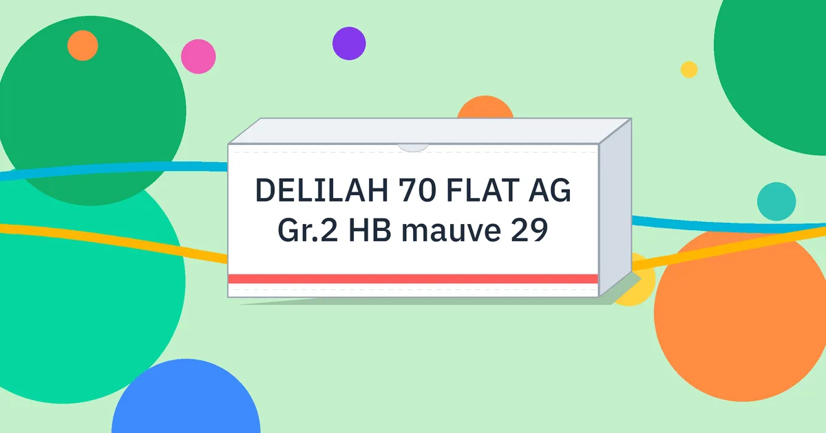 Symbolbild: Packung mit der Aufschrift DELILAH 70 FLAT AG Gr.2 HB mauve 29 (PZN 13847790) – Verfügbarkeit und Bezug in Apotheken in Frankfurt am Main