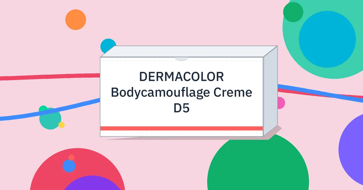 Symbolbild: Packung mit der Aufschrift DERMACOLOR Bodycamouflage Creme D5 (PZN 15818290) – Verfügbarkeit und Bezug in Apotheken in Frankfurt am Main