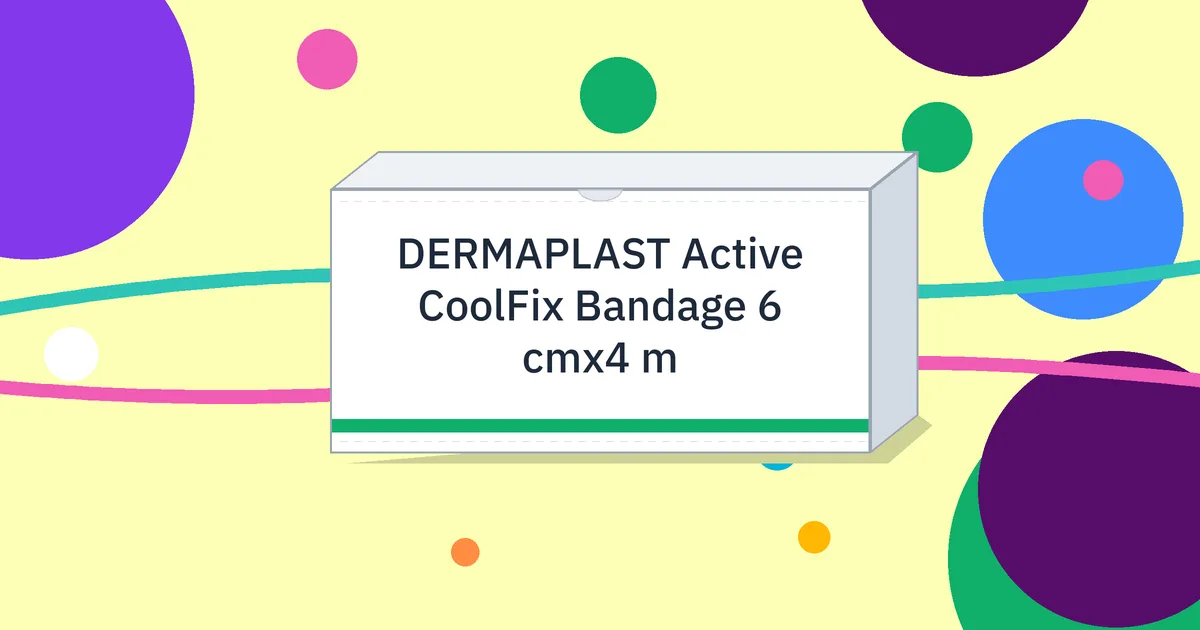 Symbolbild: Packung mit der Aufschrift DERMAPLAST Active CoolFix Bandage 6 cmx4 m (PZN 19453572) – Verfügbarkeit und Bezug in Apotheken in Frankfurt am Main