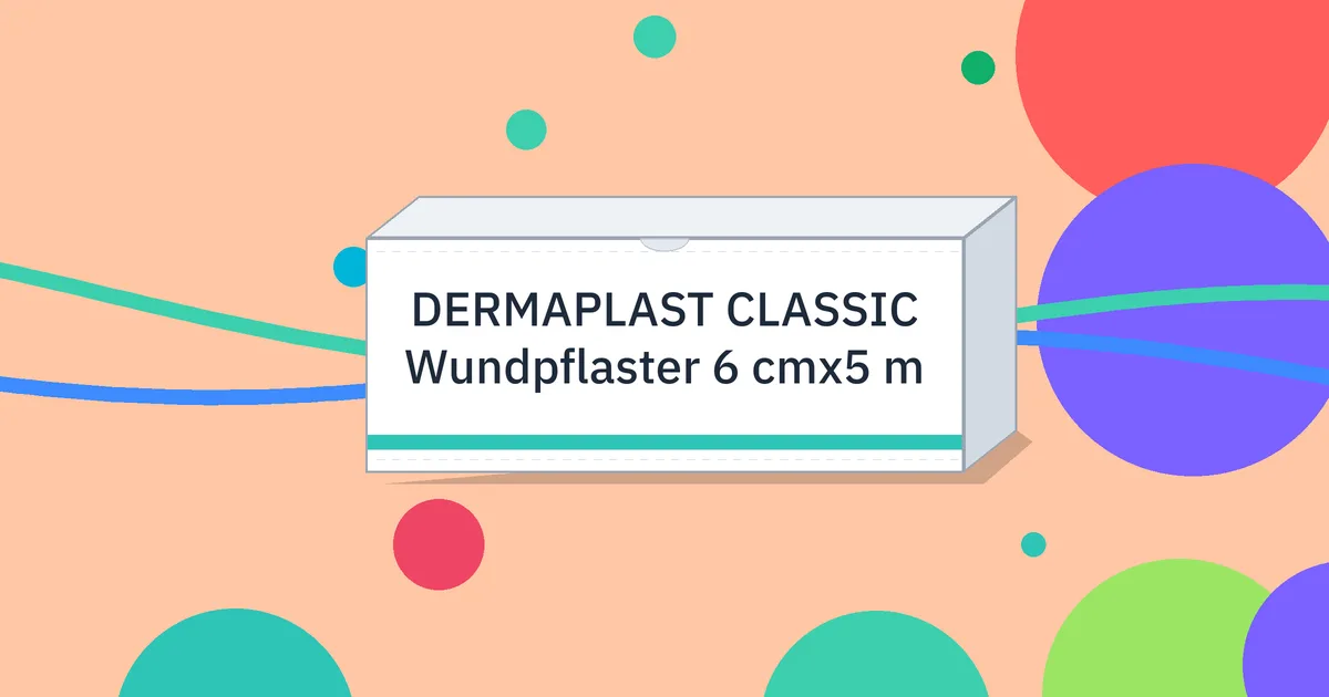 Symbolbild: Packung mit der Aufschrift DERMAPLAST CLASSIC Wundpflaster 6 cmx5 m (PZN 03645878) – Verfügbarkeit und Bezug in Apotheken in Frankfurt am Main