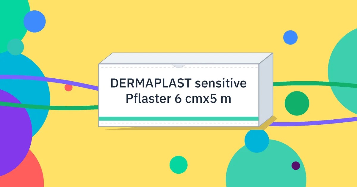 Symbolbild: Packung mit der Aufschrift DERMAPLAST sensitive Pflaster 6 cmx5 m (PZN 11607248) – Verfügbarkeit und Bezug in Apotheken in Frankfurt am Main